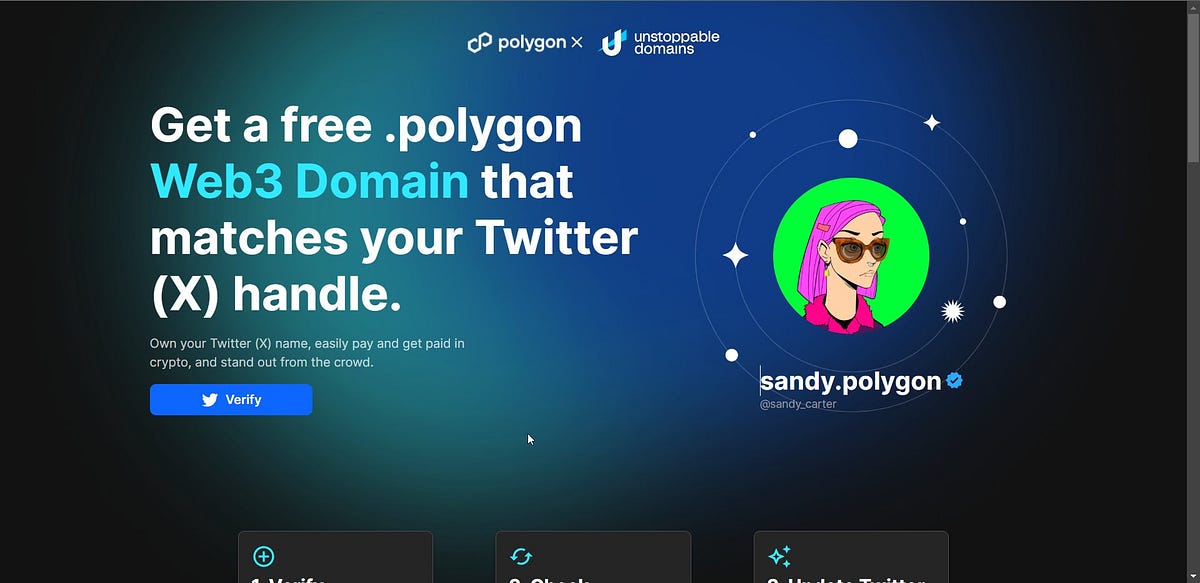 Just received a free Web3 .polygon domain to match my Twitter handle, “sandy.polygon” , You can ...