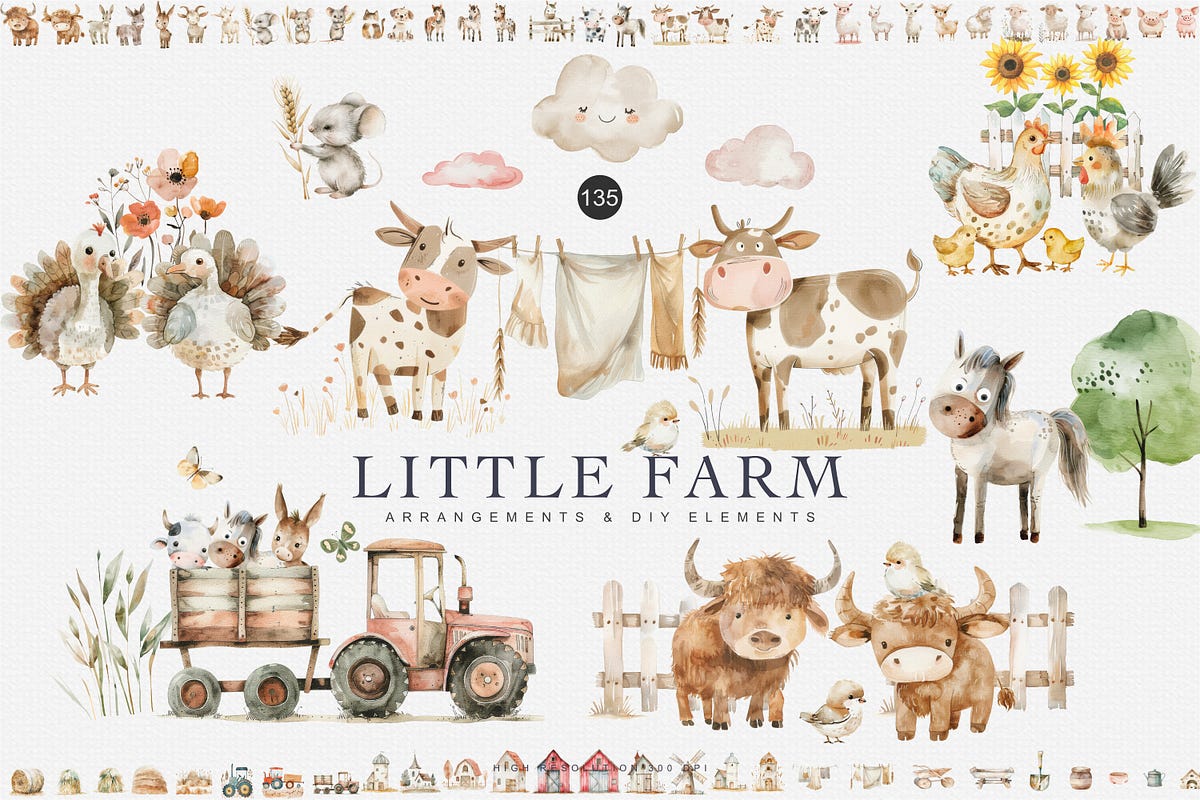 Huge Set Watercolor Farm Animal Clipart Free | by Ariellewildewood ...