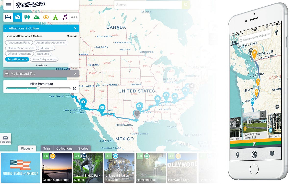 Roadtrippers’ new trip planning | by Mapbox | maps for developers