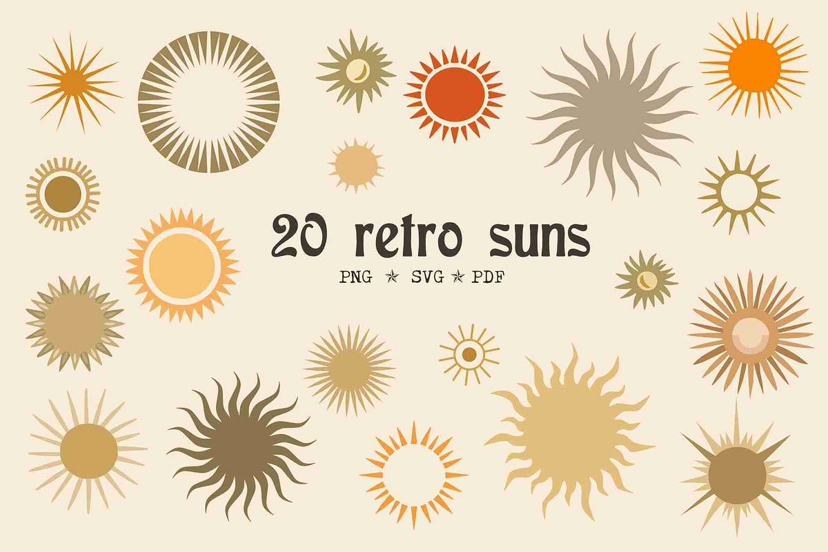 Retro Sun Vector Svg Boho Sunshine Png (Printable Illustrations) | by ...