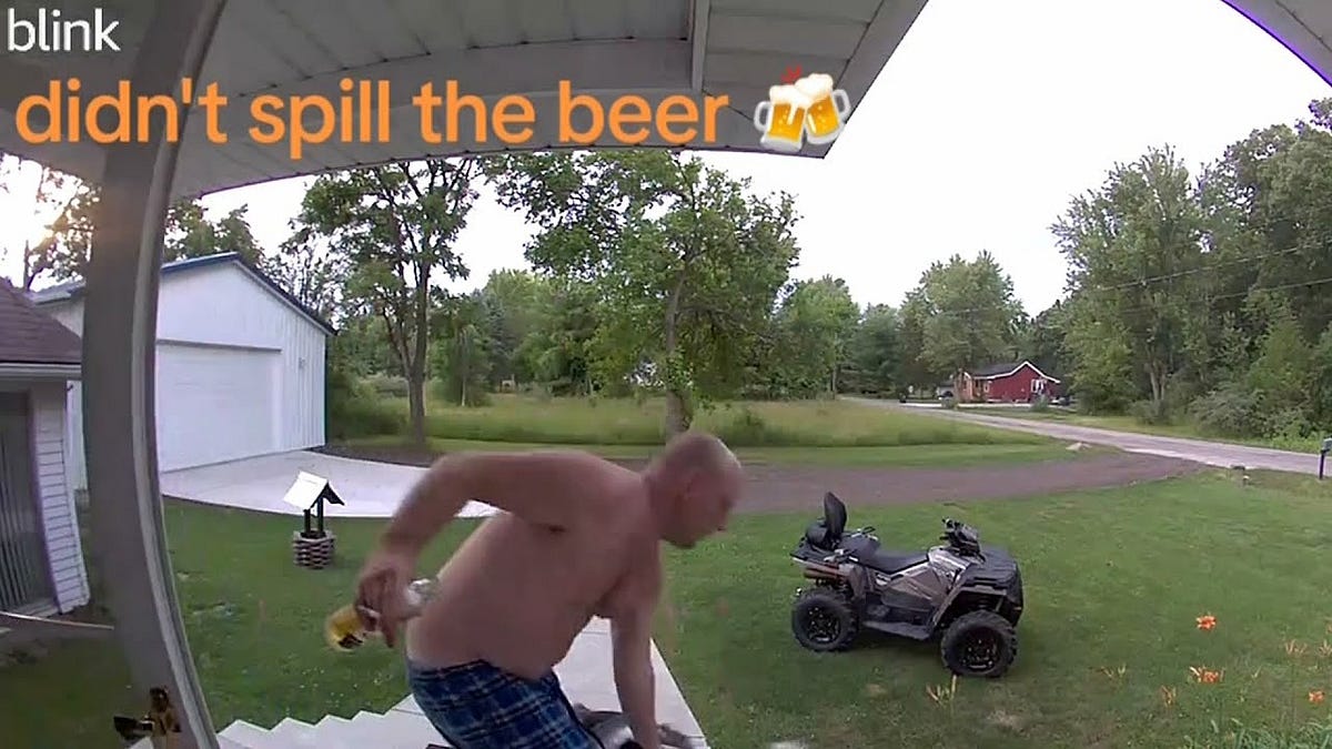 Drunk Man Falls But Didn’t Spill The Beer | Doorbell Camera Video ...
