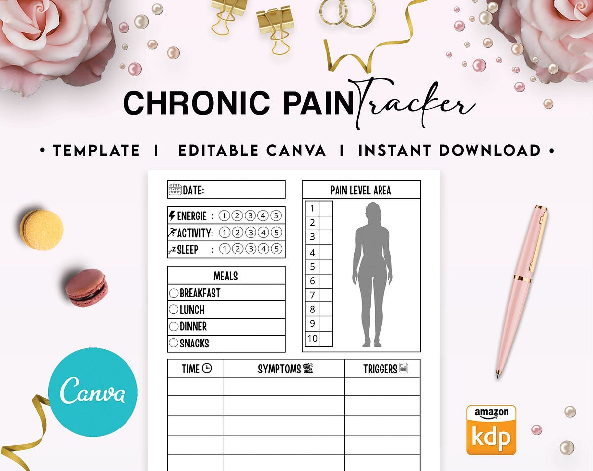Chronic pain Logbook Tracker Journal 6x9" Canva Editable Template ...