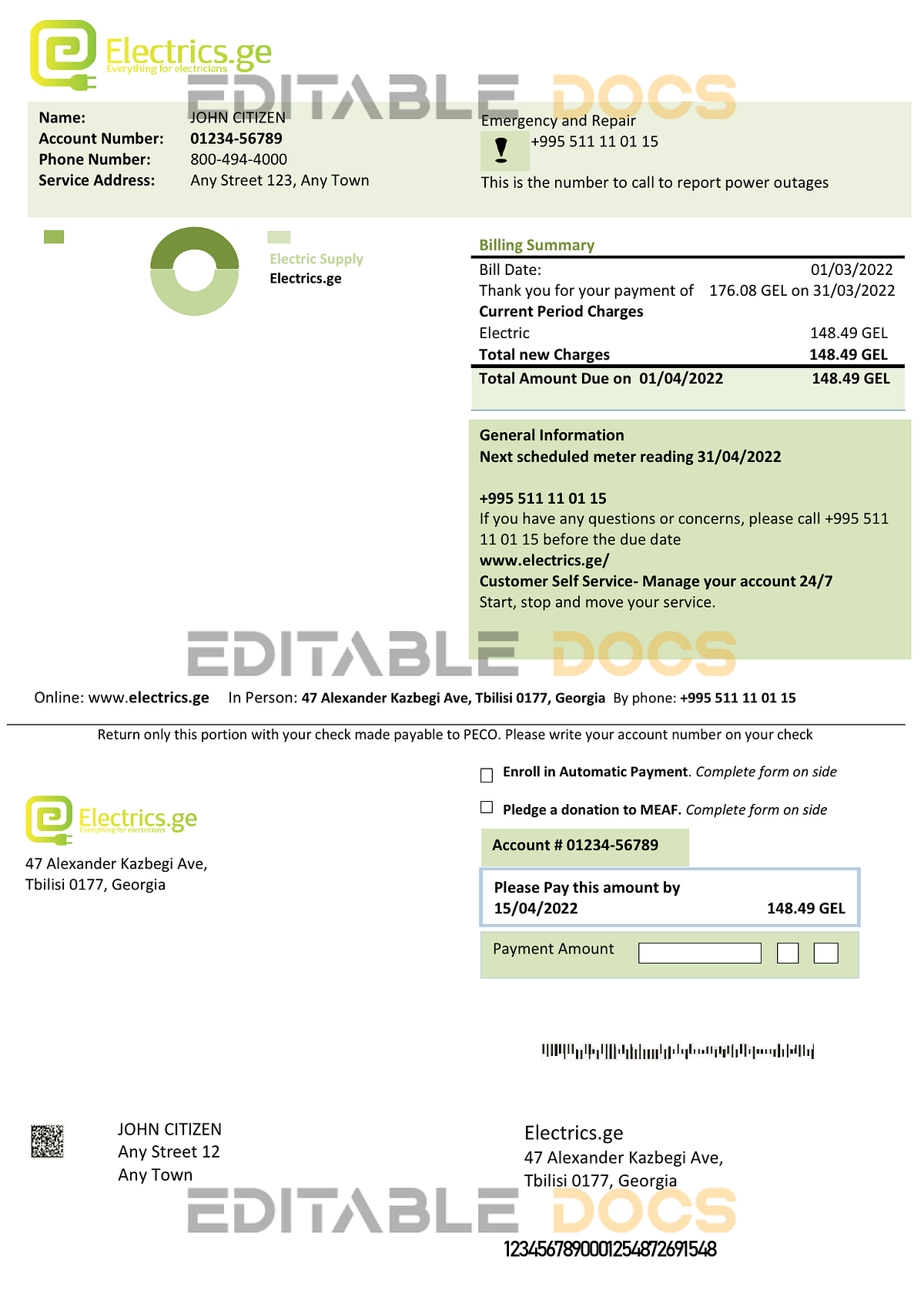 Georgia Electrics.ge electricity bill template in Word and PDF format ...