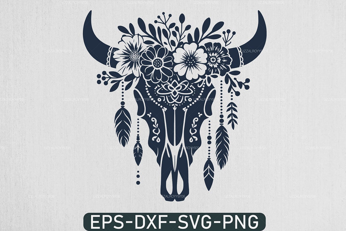 Floral Western Cow Skull Flowers Svg Free | by Cybercleo | Jul, 2024 ...