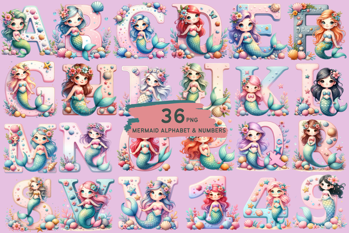Mermaid Alphabet Font and Numbers Bundle Free | by Aethercanvas | Medium