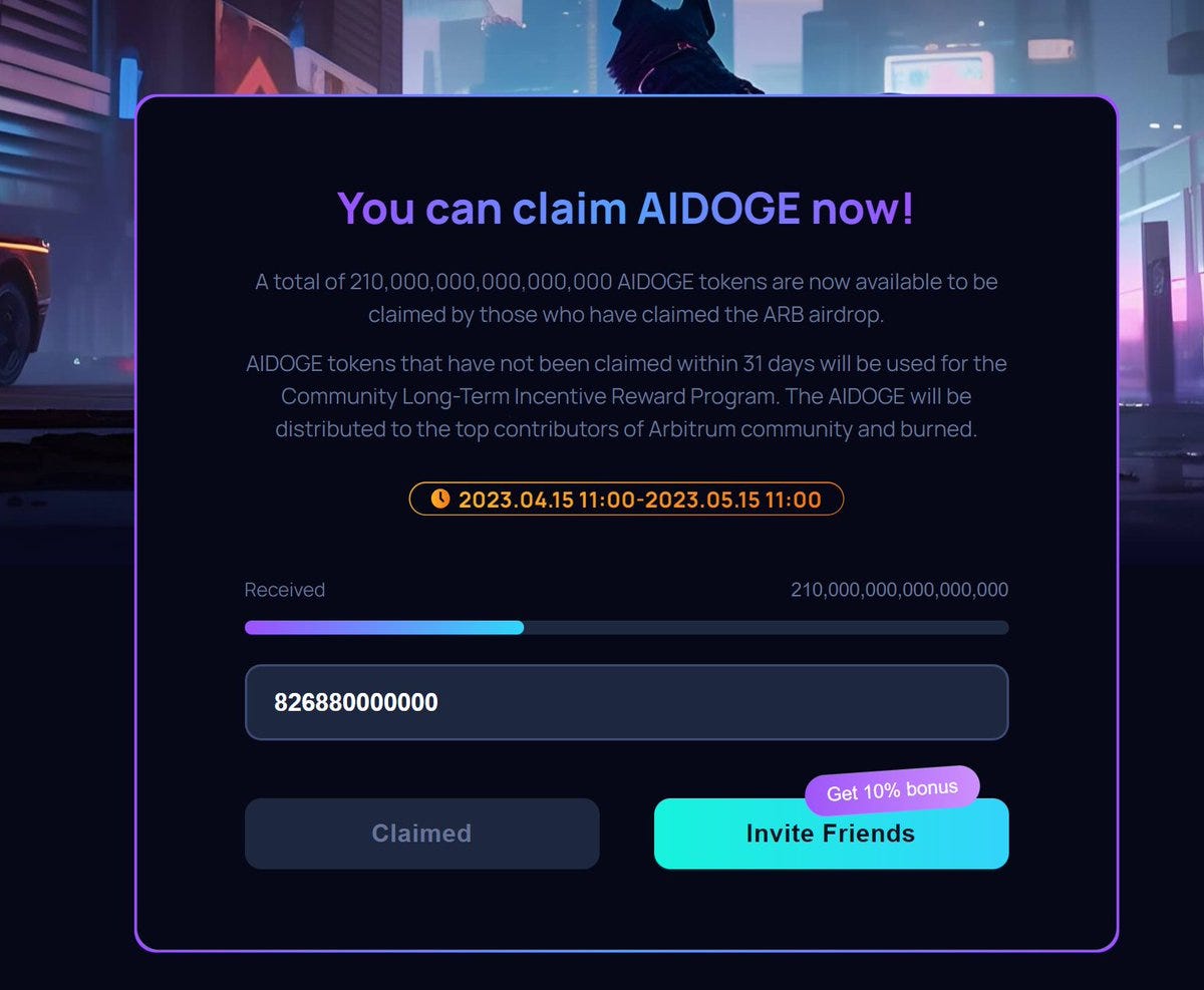 LIVE: Claim AIDOGE . You can claim if you got $arb drop -Token 🪂Airdrop ...