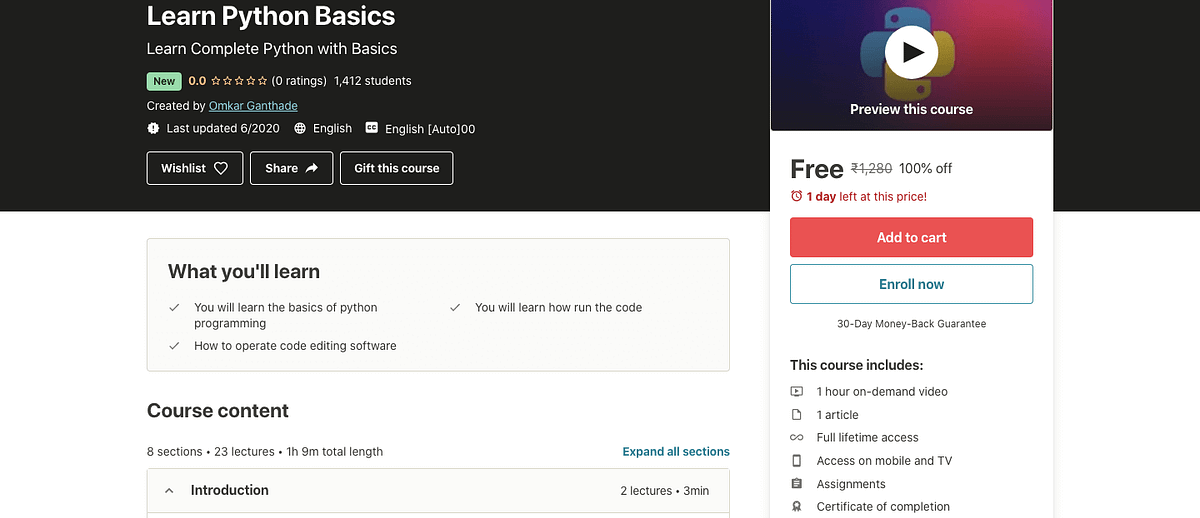 Learn Python Basics — Free Udemy Courses | by FresherCooker.in | FresherCooker | Medium
