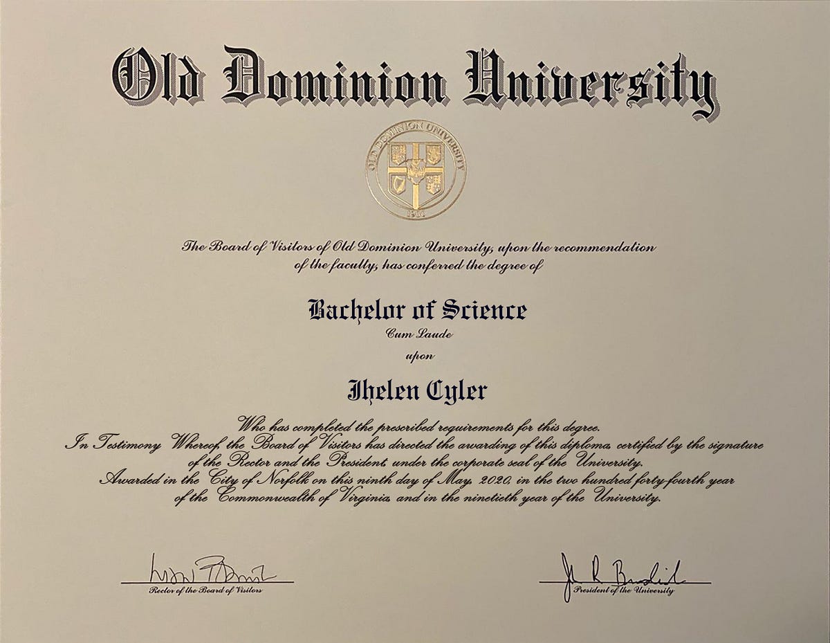 Fake Certificate from Old Dominion University Template - Fillabledocs ...