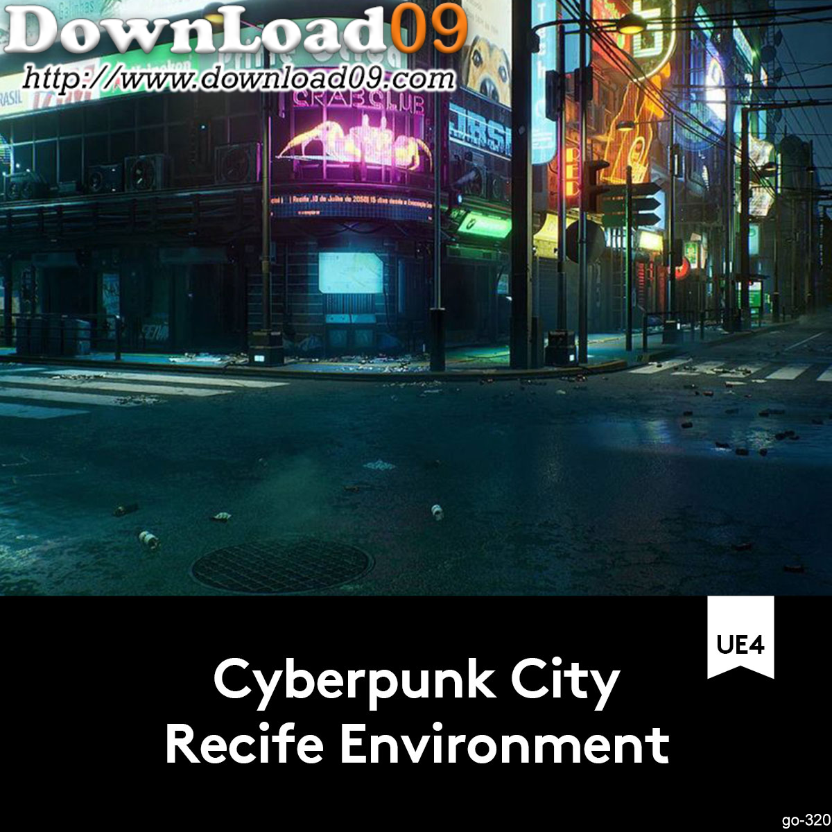 Virtual game engine cyberpunk neon city block scene model UE4 material ...