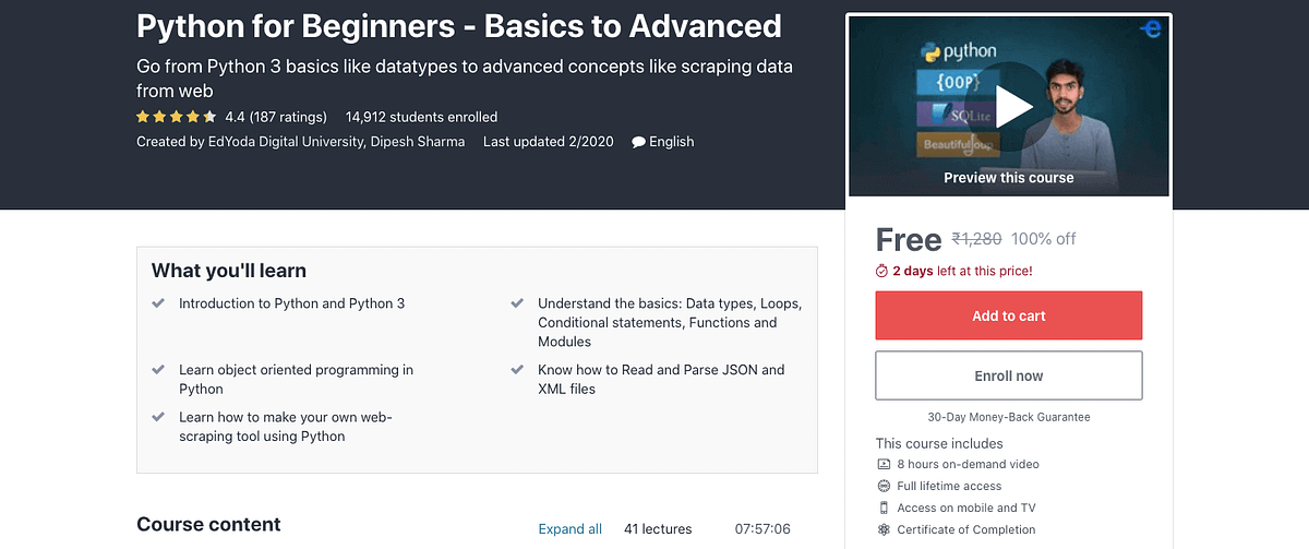 Learn! Python from scratch — Basics to Advanced Free Certification ...