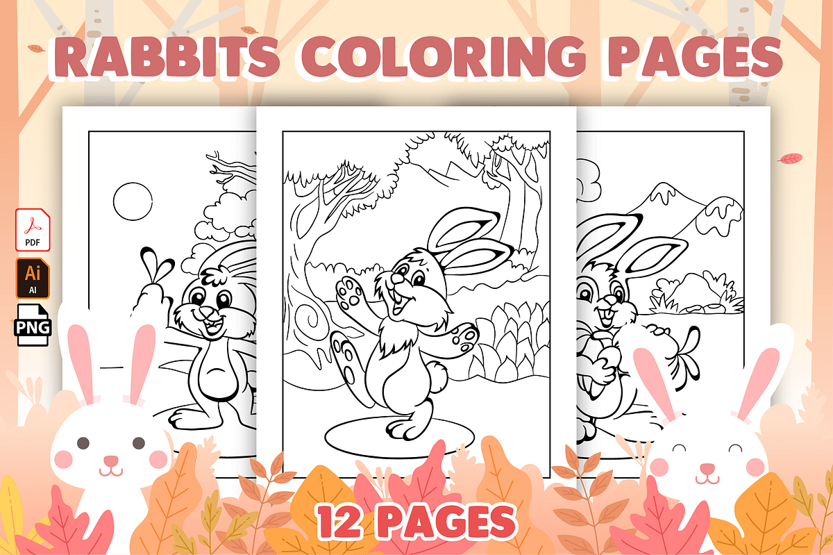 Rabbits Coloring Pages for Kids - Mockupartisan - Medium