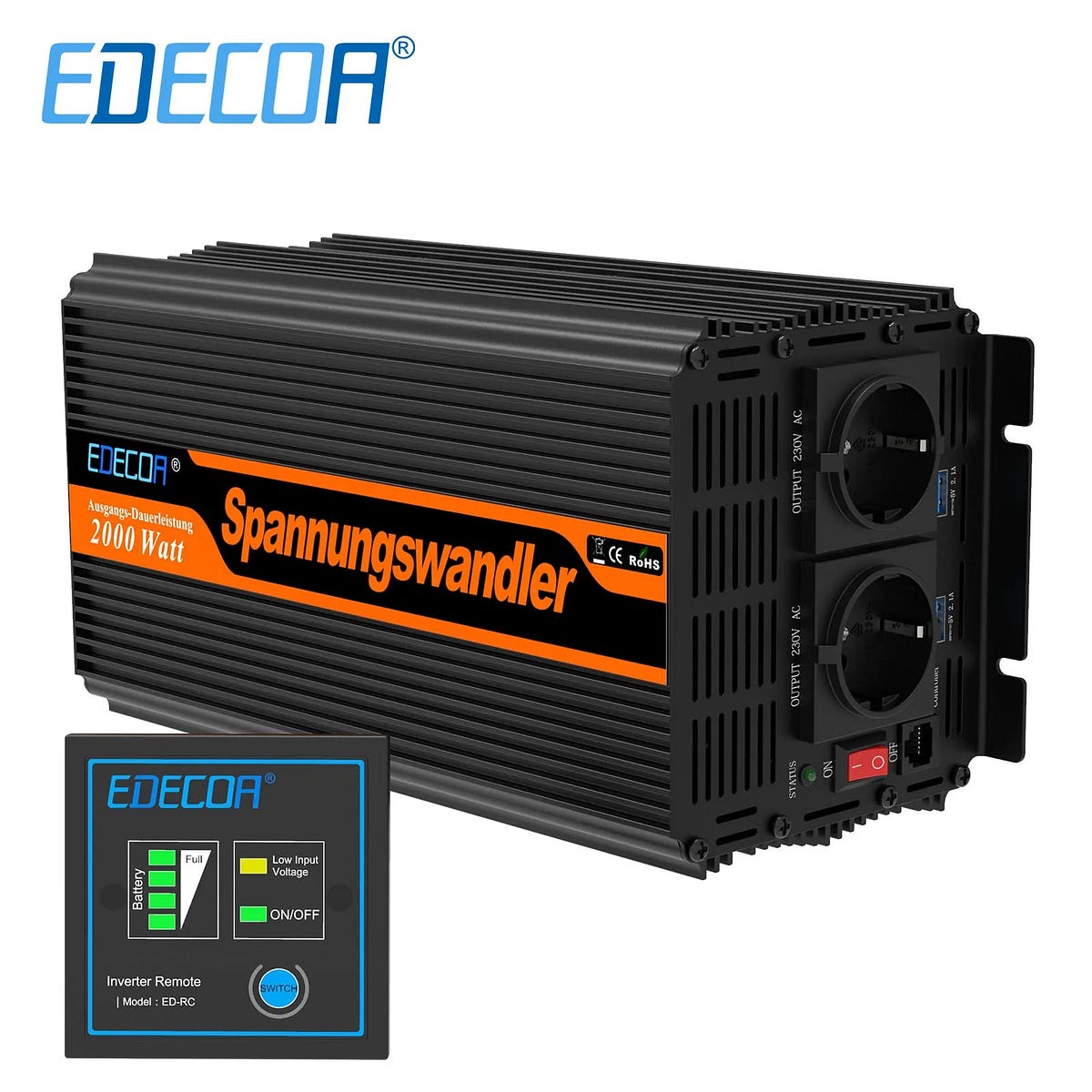 Hot Review! EDECOA 2000W DC 12V 24V to AC 220V 230V converter modified sine wave power inverter ...