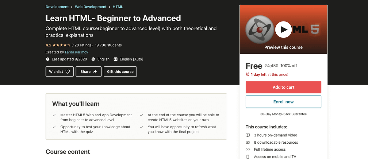 Learn HTML- Beginner to Advanced Certification Course Free Certification Course Title: Learn ...