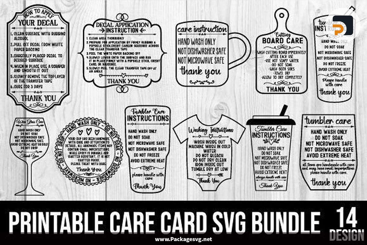 Care Card SVG Bundle, 14 Care Instructions Designs Free Download | by ...