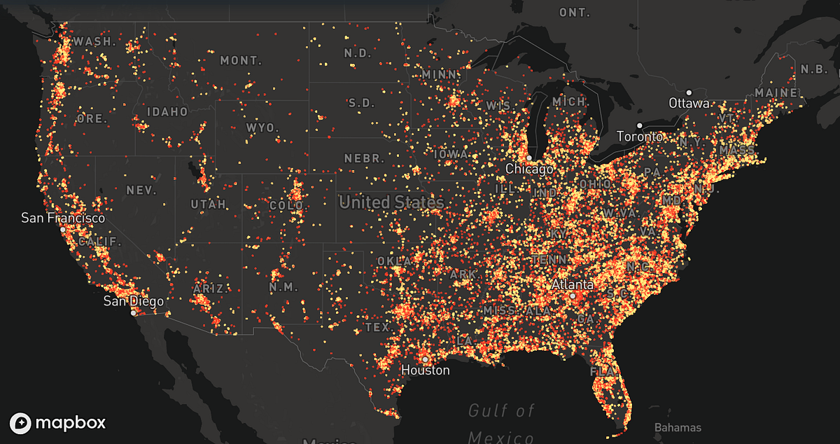 Visualizing gun violence in America | by Mapbox | maps for developers