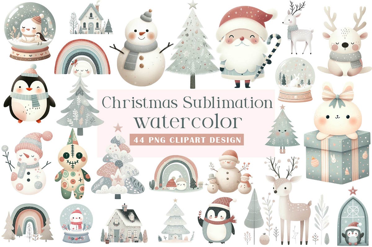 Watercolor Christmas Sublimation Clipart - Bytebelle - Medium