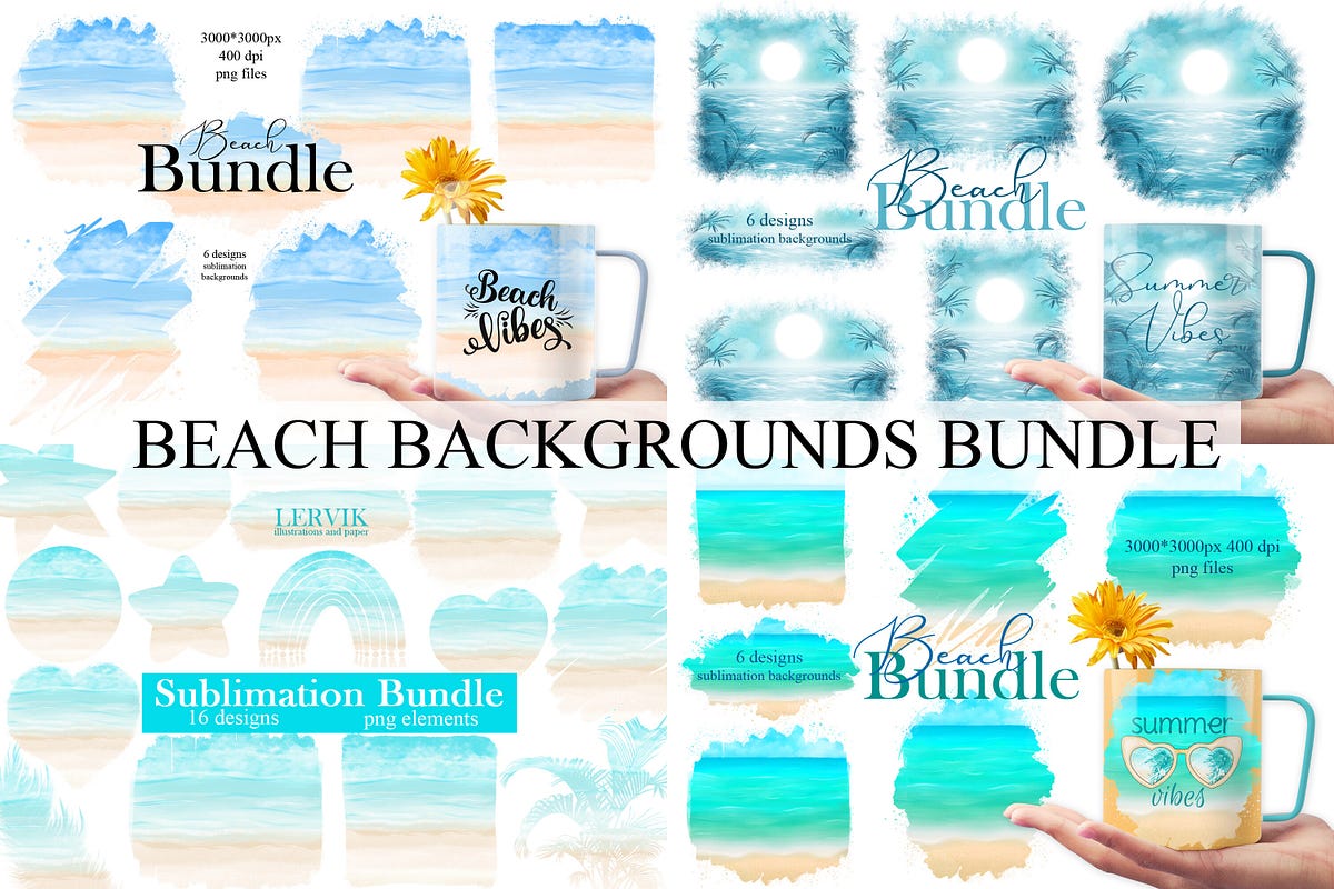 Beach Sublimation Backgrounds Bundle (Craft Graphics) | by Arttechtom ...