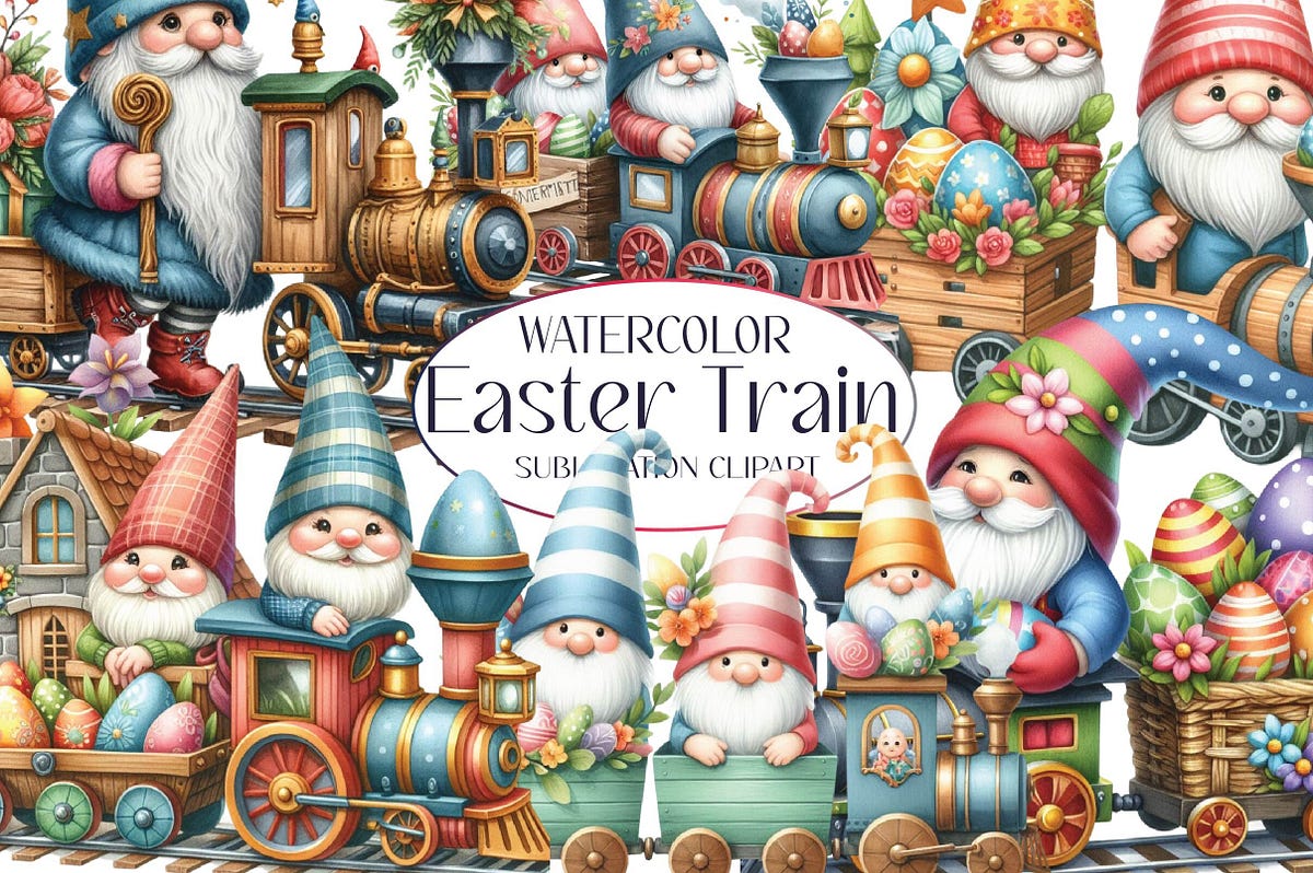 Watercolor Easter Gnome Train Clipart Free Download | by Prismpalette ...