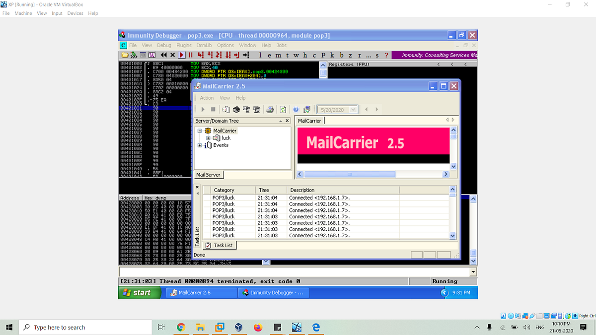 MailCarrier 2.51 — POP3 ‘USER’ Buffer Overflow | by Luckbareja | Medium