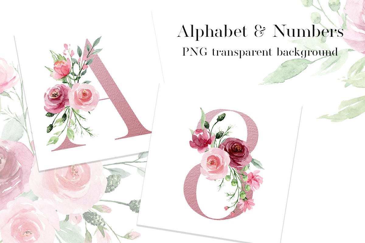 Letters, Numbers, Pink Floral Alphabet. (Printable Illustrations) | by ...