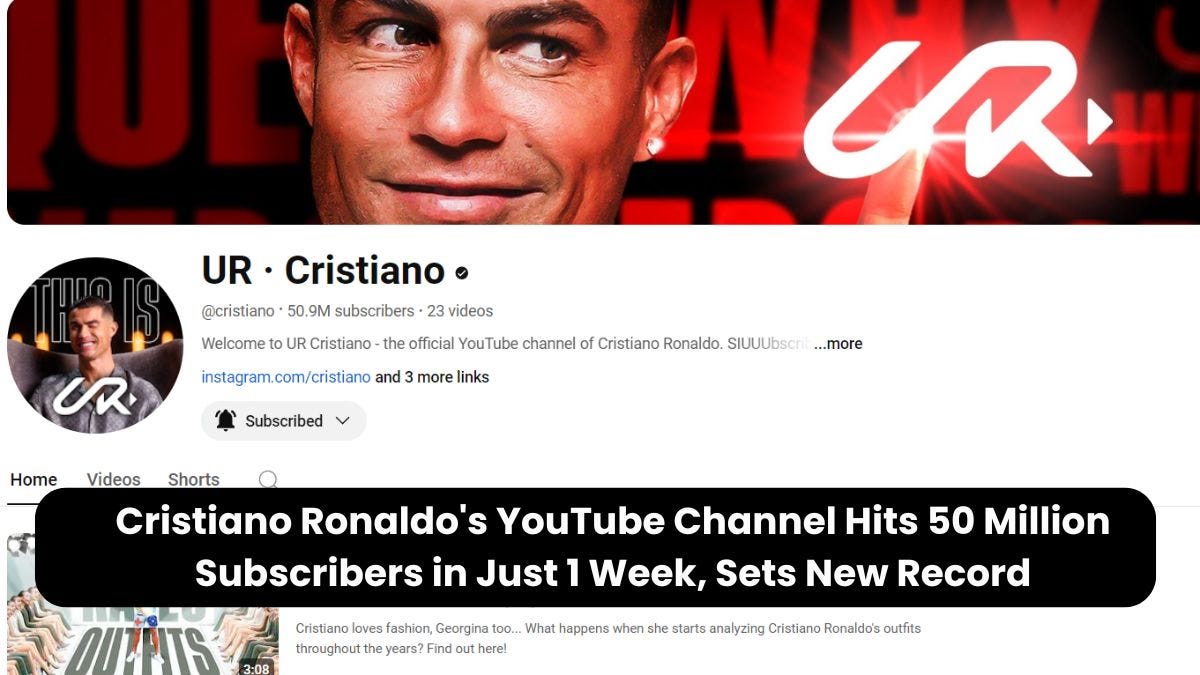 Cristiano Ronaldo’s YouTube Channel Hits 50 Million Subscribers in Just ...