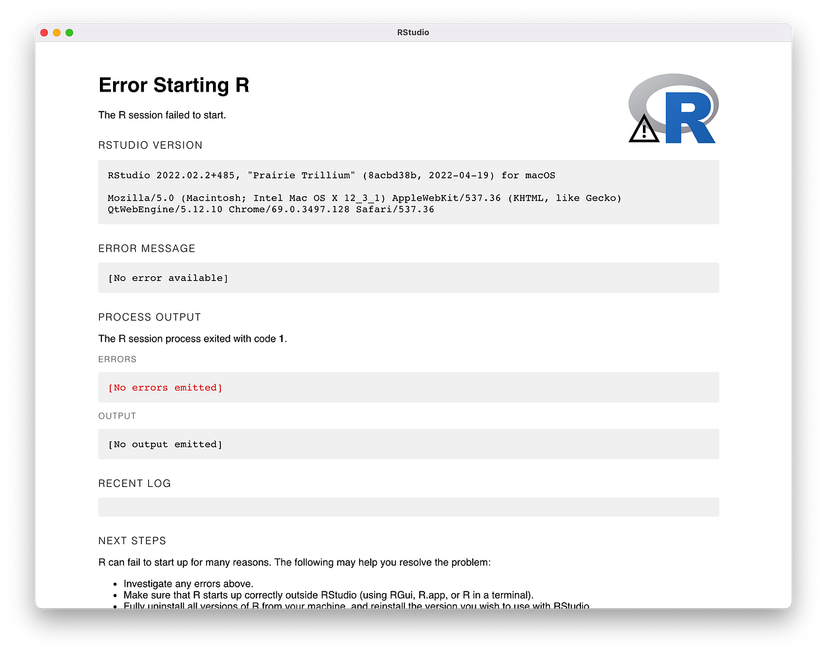 How to Resolve RStudio Start Up Error [R Session Process Exited With Code 1] On MacOS M1 | by ...