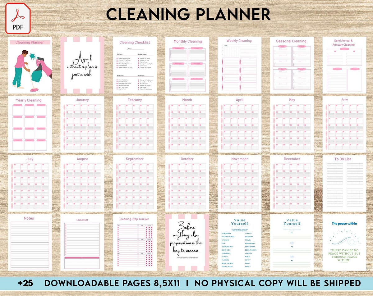 Cleaning Planner, Daily weekly monthly planner, cleaning Checklist ...