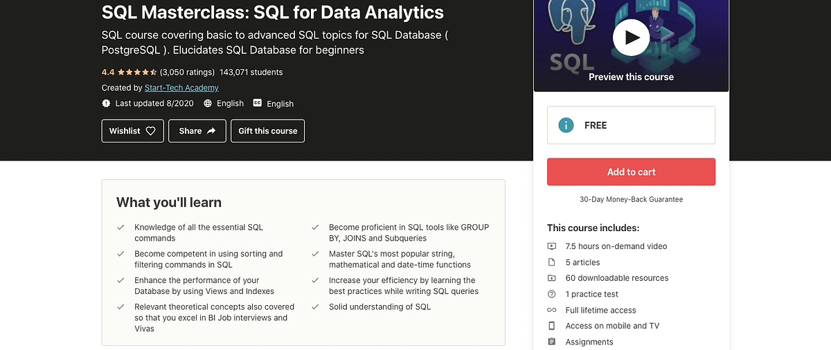 Free SQL Masterclass: SQL for Data Analytics Certification Course | by FresherCooker.in ...
