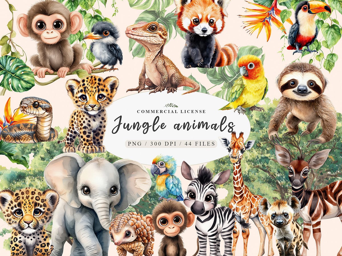 Safari Animals Png, Cute Jungle Animal | by Cyberceleste | Medium