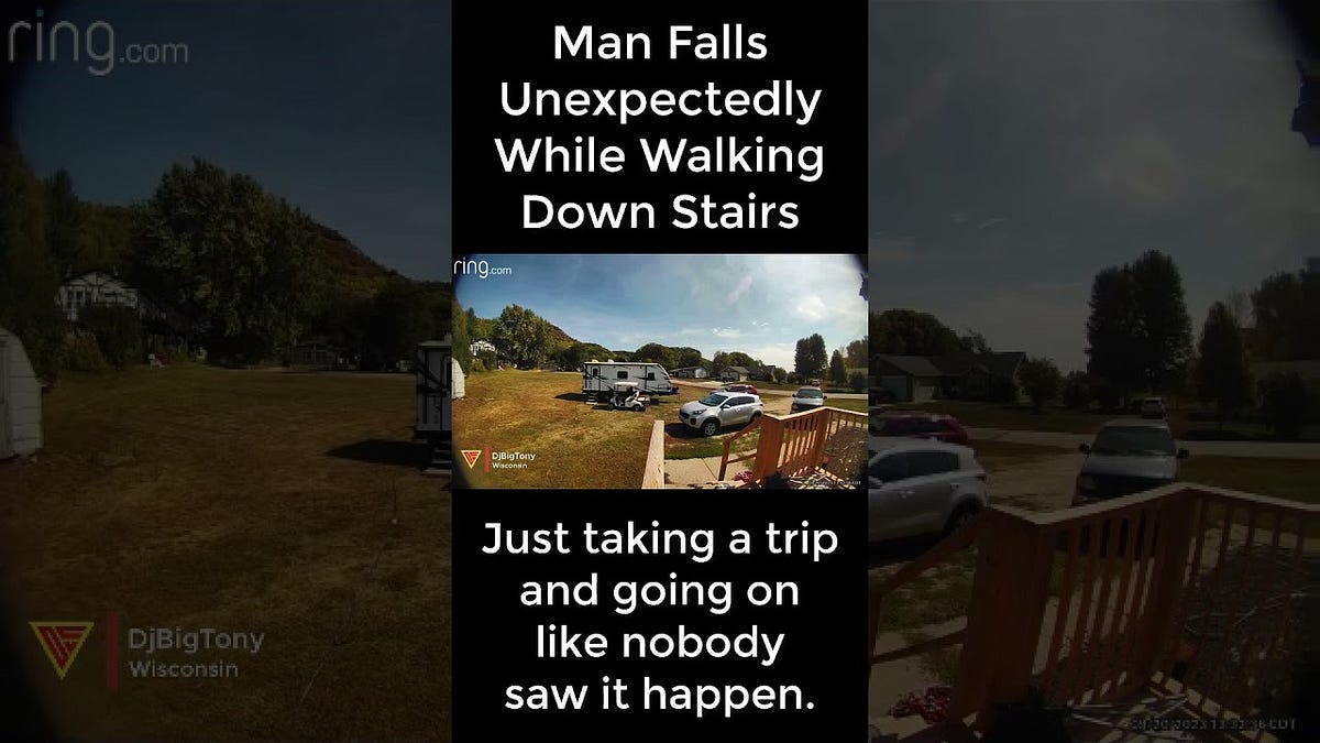 Man Falls Unexpectedly While Walking Down Stairs | Doorbell Camera ...