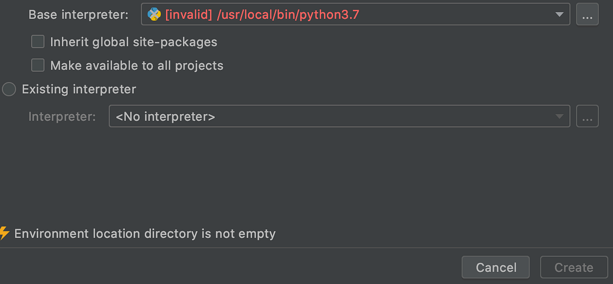 PyCharm error: Cannot run program, error=2, No such file or directory ...