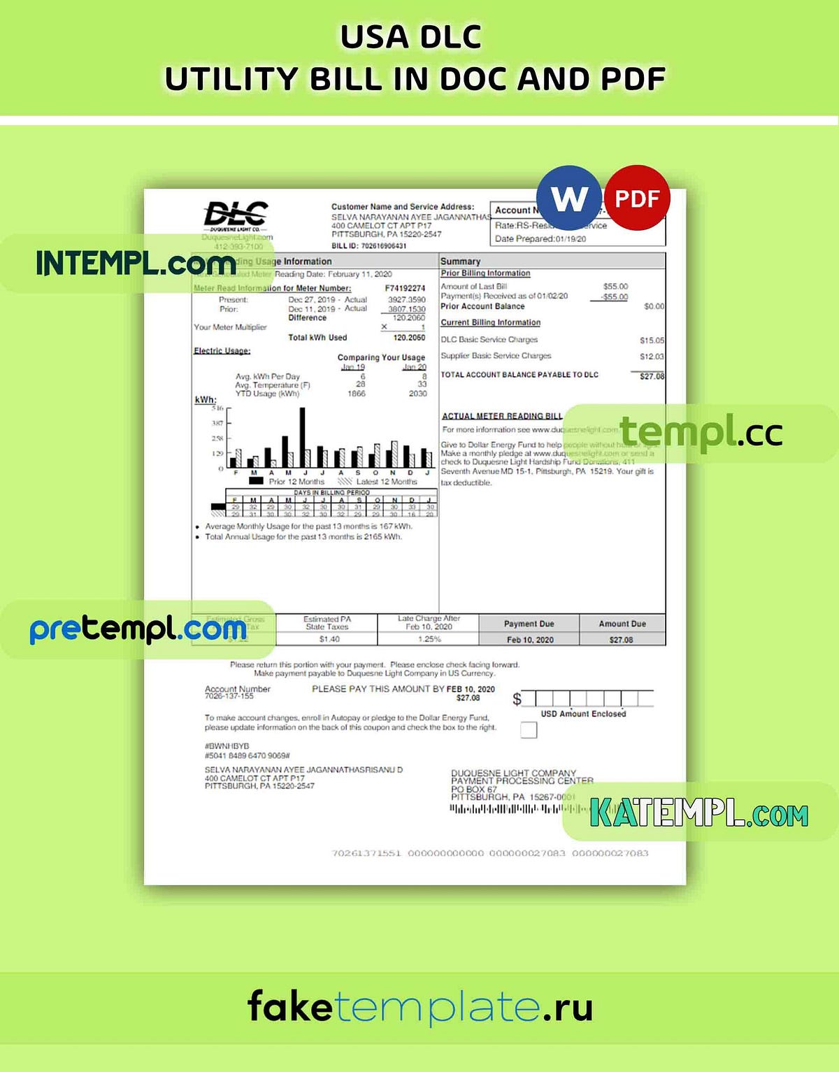USA DLC utility bill, PDF and Word download template | by Intempll ...