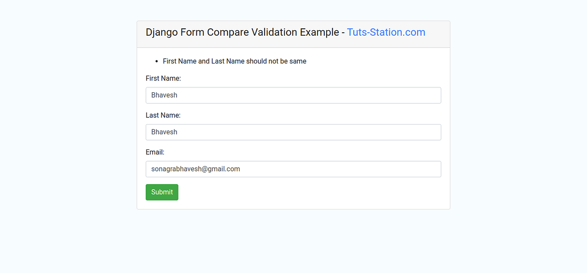 Django Form Compare Validation Example | by Bhavesh Sonagra | AWS Tip