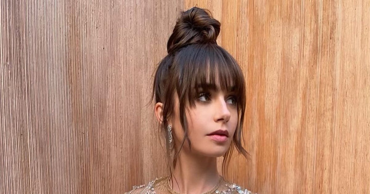 Lily Collins: the new cut with long dark bangs - Doris Queen Online ...