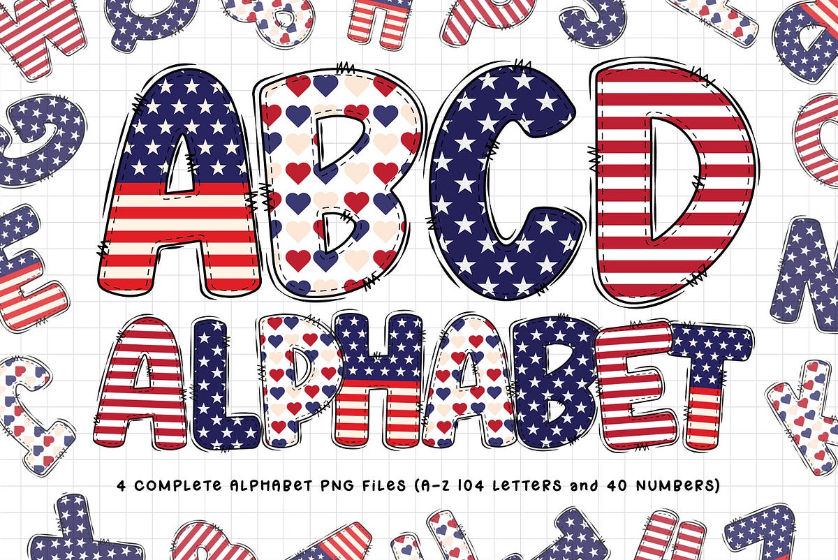 4th of July, USA Flag Alphabet - Sparksasha - Medium