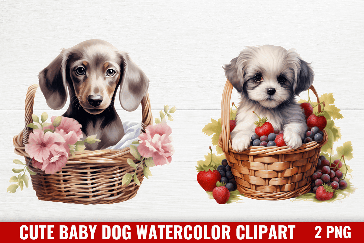 Cute Baby Dog Watercolor Clipart | by Fontcrafter | Medium