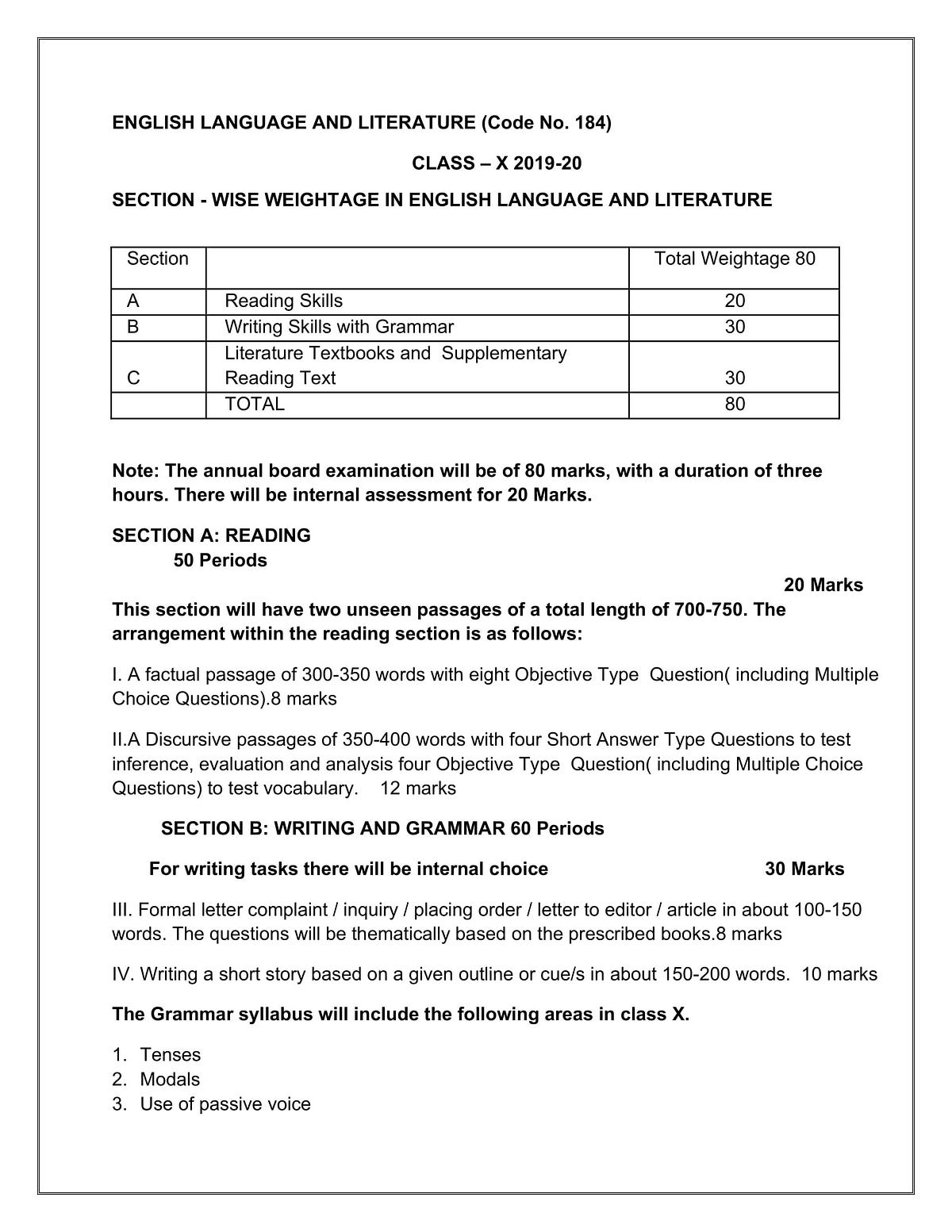 CBSE Class 10 English Syllabus: 2019–2020 | by Richa Jain | Medium