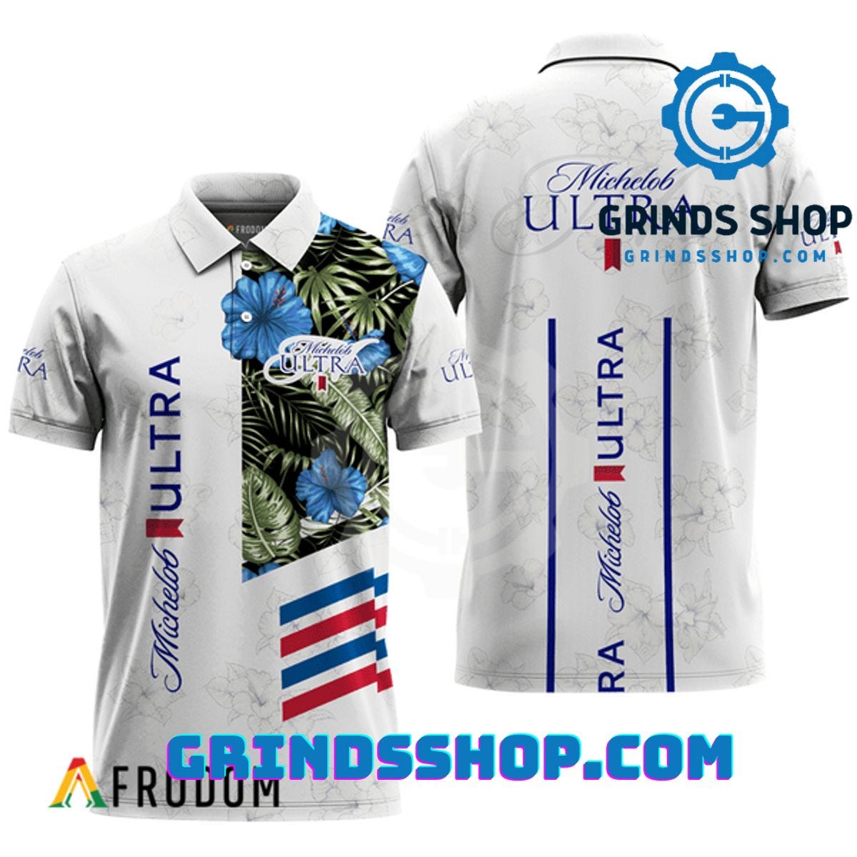 Michelob ULTRA White Tropical Flower Polo Shirt | by Mixmaperbo | Medium