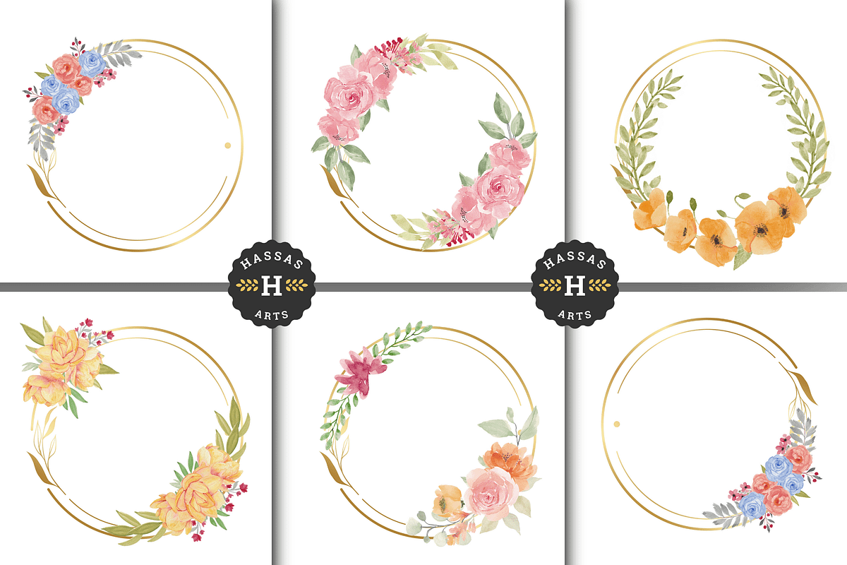 Watercolor Floral Golden Wreath Clipart | by Datadoodle | Jul, 2024 ...