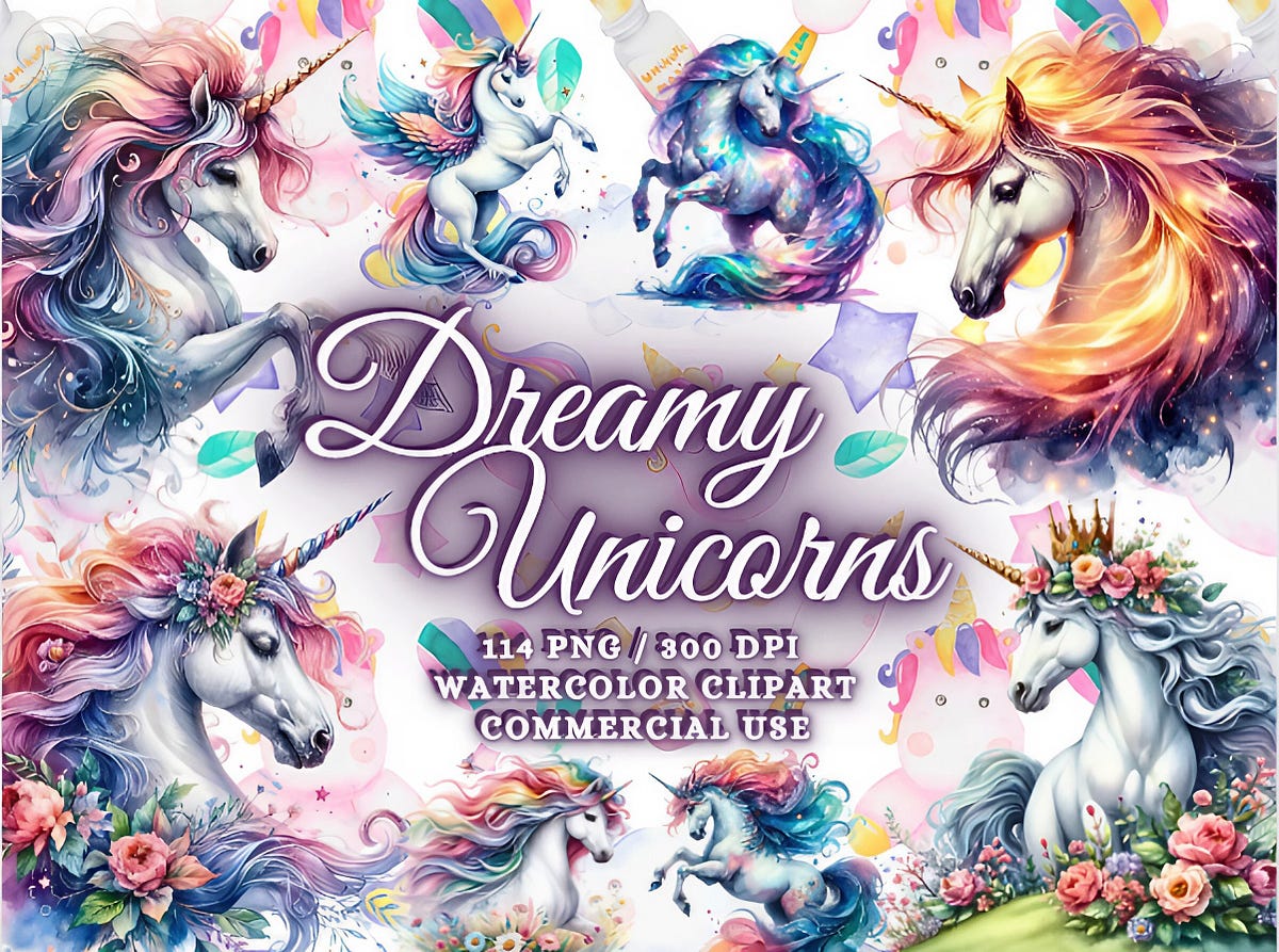 Watercolor Unicorns Clipart Unicorn Png Free | by Whimsywaves | Aug ...