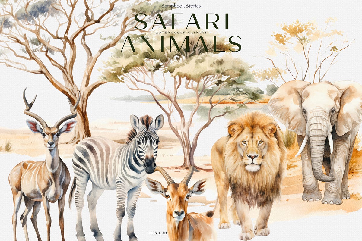 Watercolor Safari Animals Clipart Set Free | by Novanook | Sep, 2024 ...