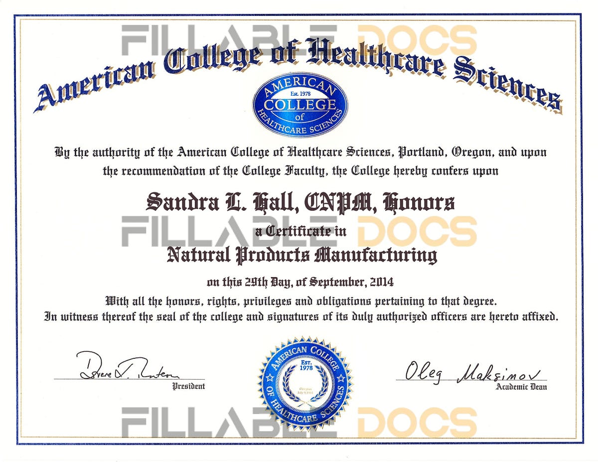 Fake Graduation Certificate from American College of Healthcare ...