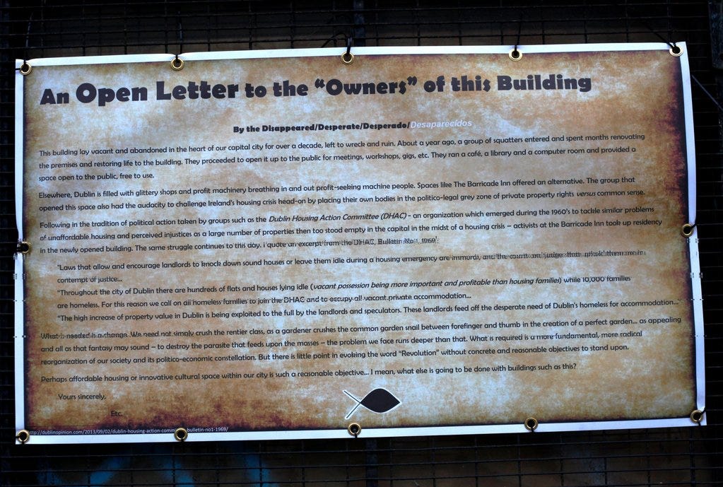At the Barricade Inn: ‘An Open Letter to the “Owners” of this Building ...