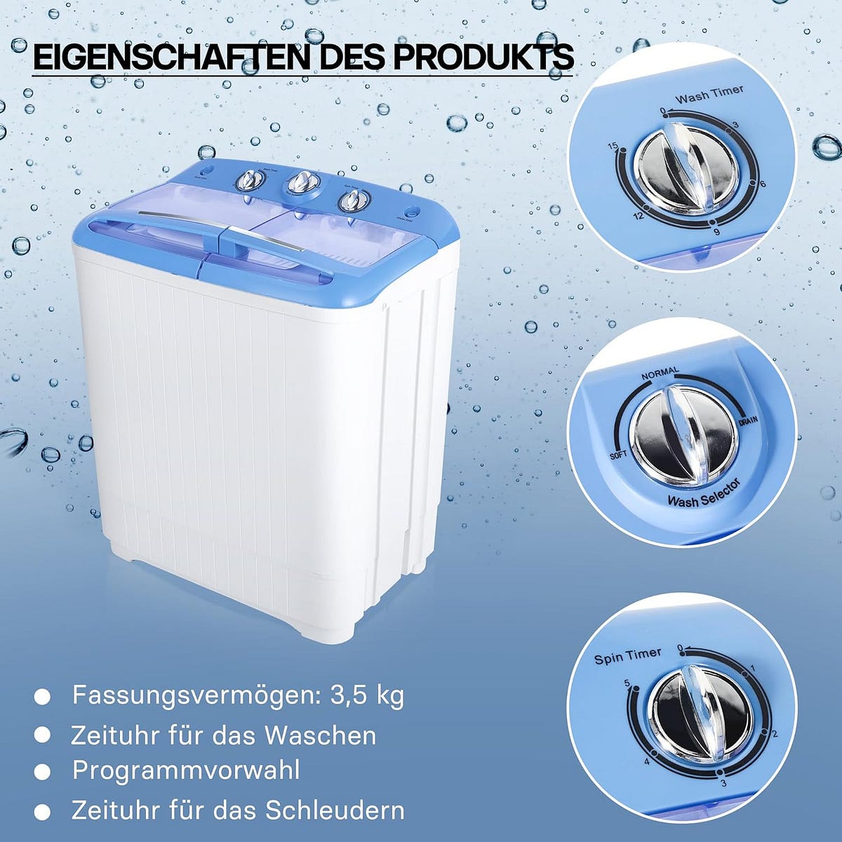 Wiltec Camping Washing Machine for up to 5.2 kg for Normal and Delicate ...