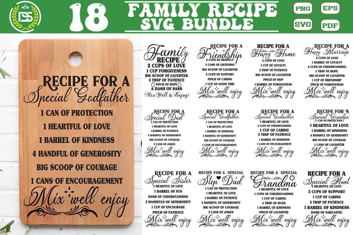 Family Recipe SVG Bundle, Cutting Board (Craft Graphics) | by ...