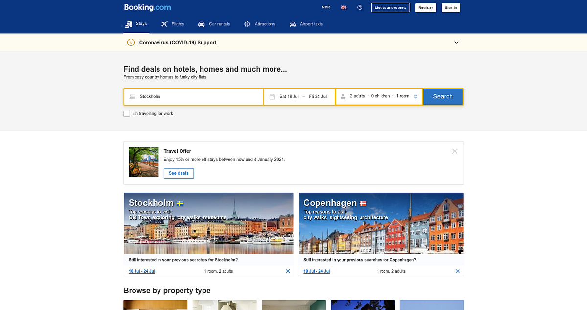 BEST Travel UI/UX 2020 tips from Booking.com’s Home Page | by Ashok Poudel | Medium