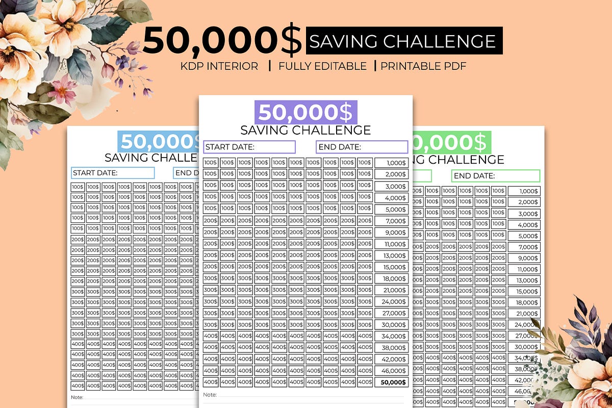 50K Saving Challenge Journal Kdp Planner Free Download | by Vectorverve ...