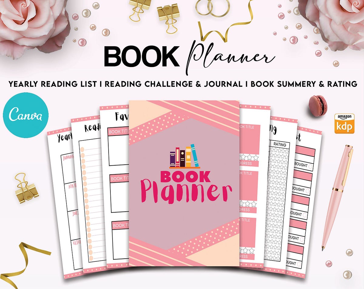 Book Planner / logbook 12 Editable Templates for Journal, Canva KDP ...