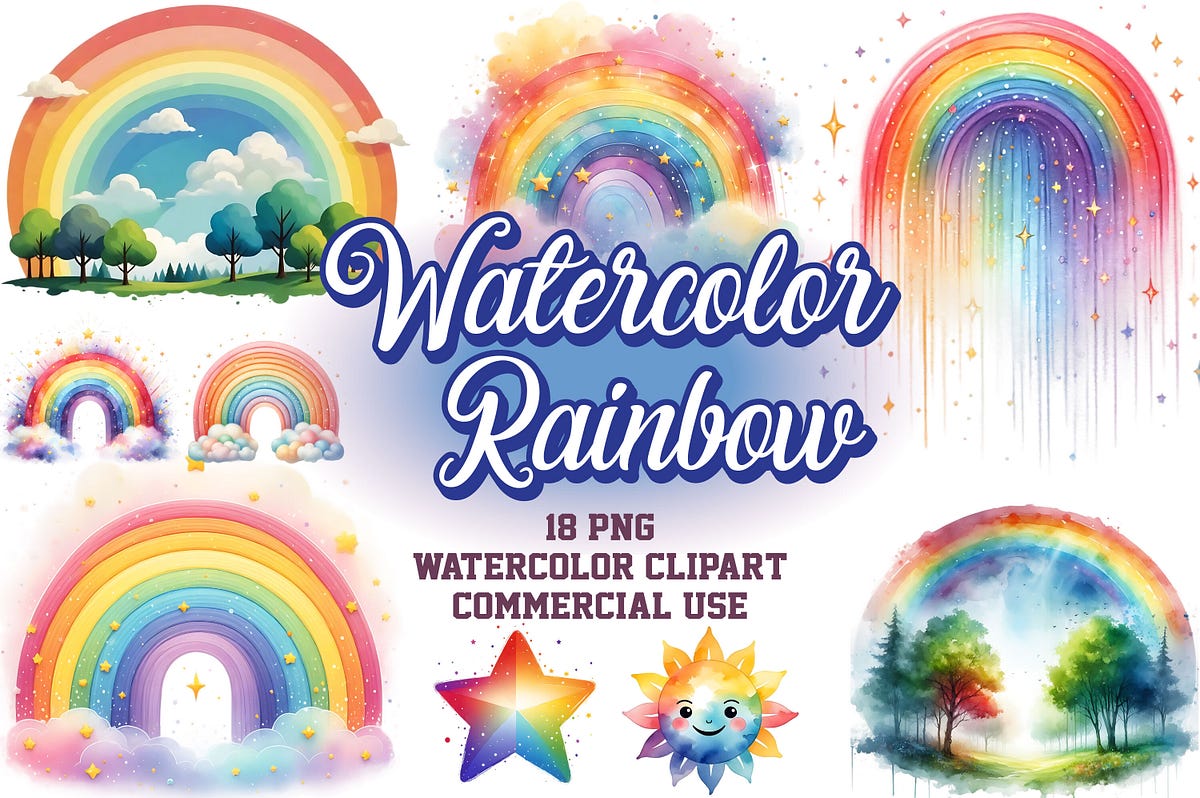 Watercolor Rainbow Clipart PNG Bundle Free | by Harlequin | Medium