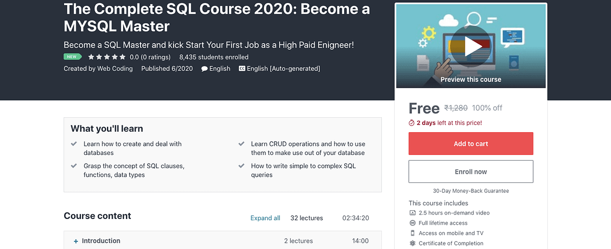 The Complete SQL Course 2020: Become a MYSQL Master | Free | by ...